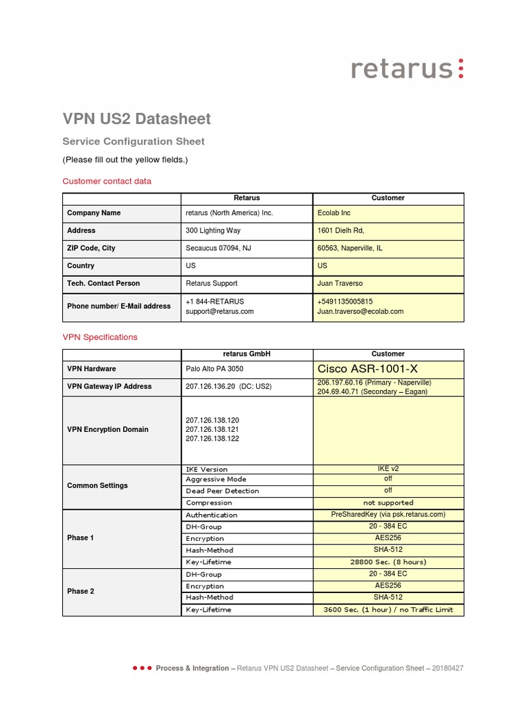 VPN US2 Datasheet: Service Configuration Sheet | Download Free PDF ...