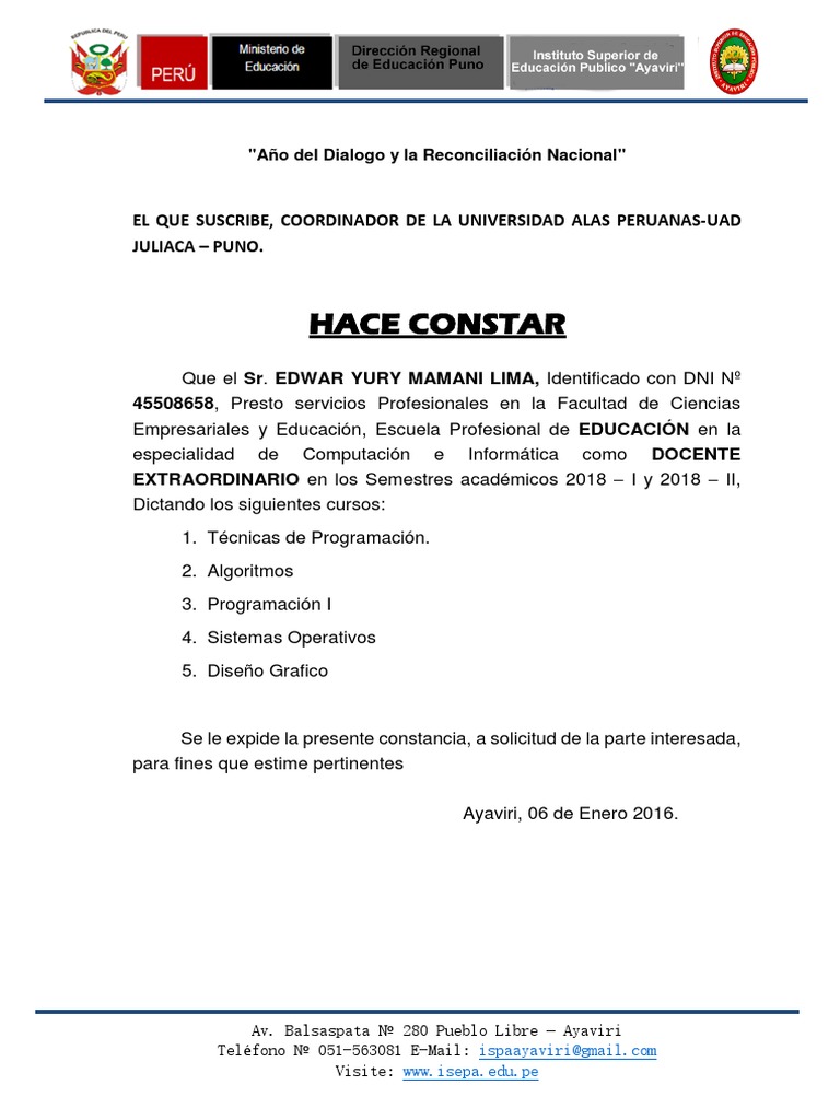 Constancia Uap - Docencia | PDF