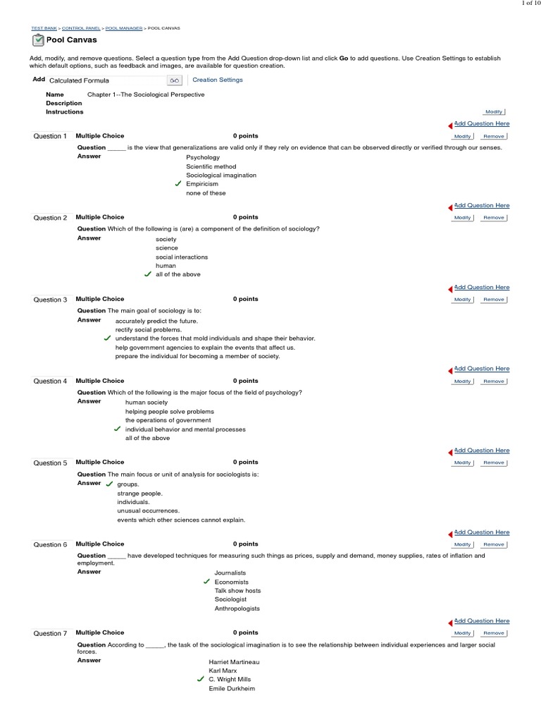 Pool Canvas: An Overview of Multiple Choice Questions for Chapter 1 ...