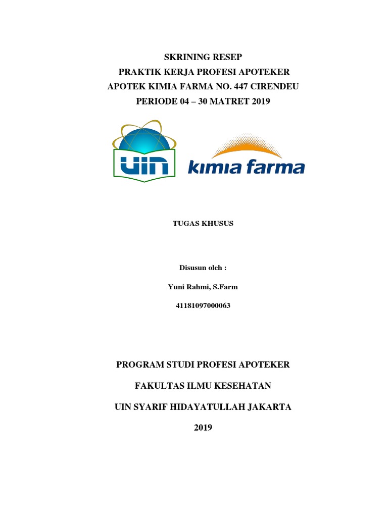 Skrining Resep Apotek Kimia Farma Iyun Fix 14 Maret 2019 | PDF