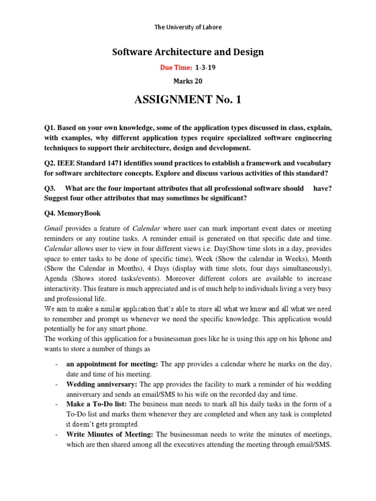 Assignment No. 1: Software Architecture and Design | PDF | Application ...