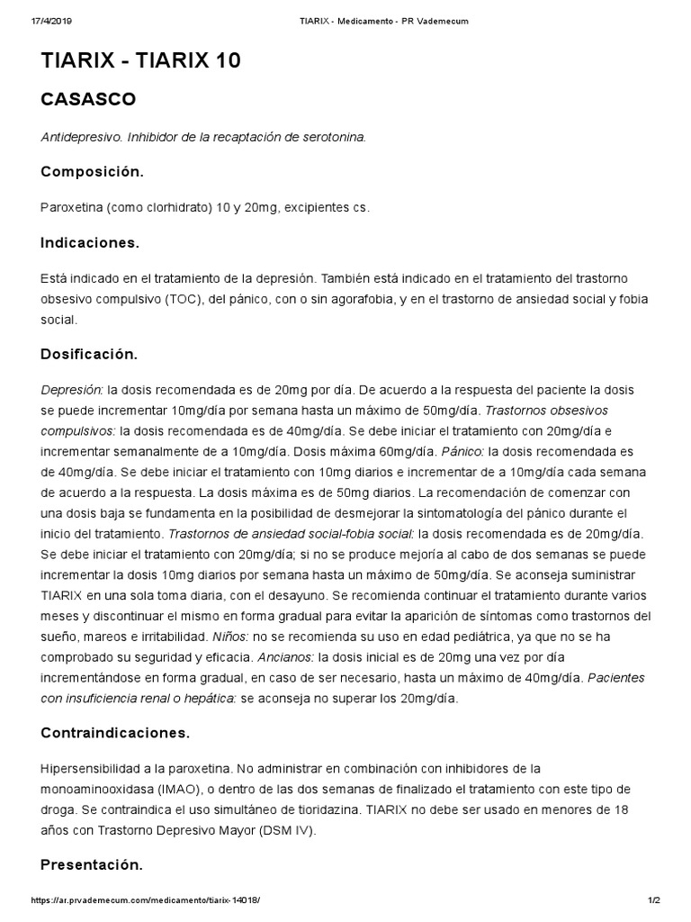 TIARIX - Medicamento - PR | PDF | Desorden obsesivo compulsivo ...