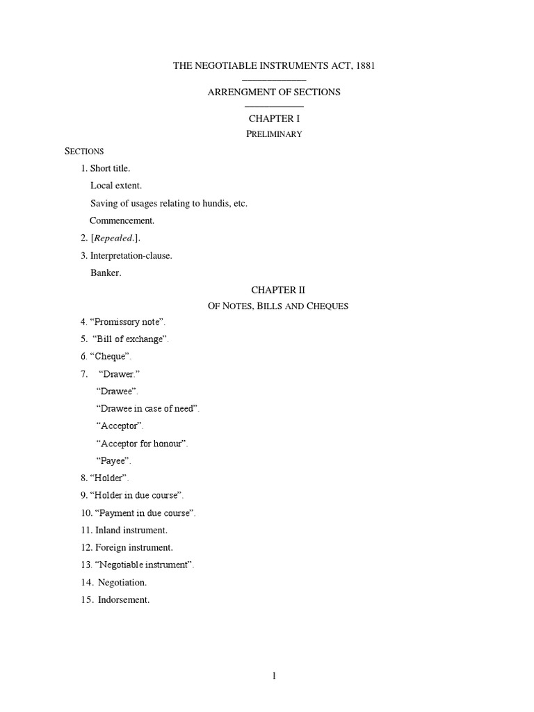 Negotiable Instruments Act PDF | PDF | Negotiable Instrument ...