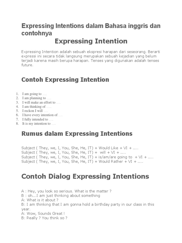 Expressing Intentions Dalam Bahasa Inggris Dan Contohnya | PDF