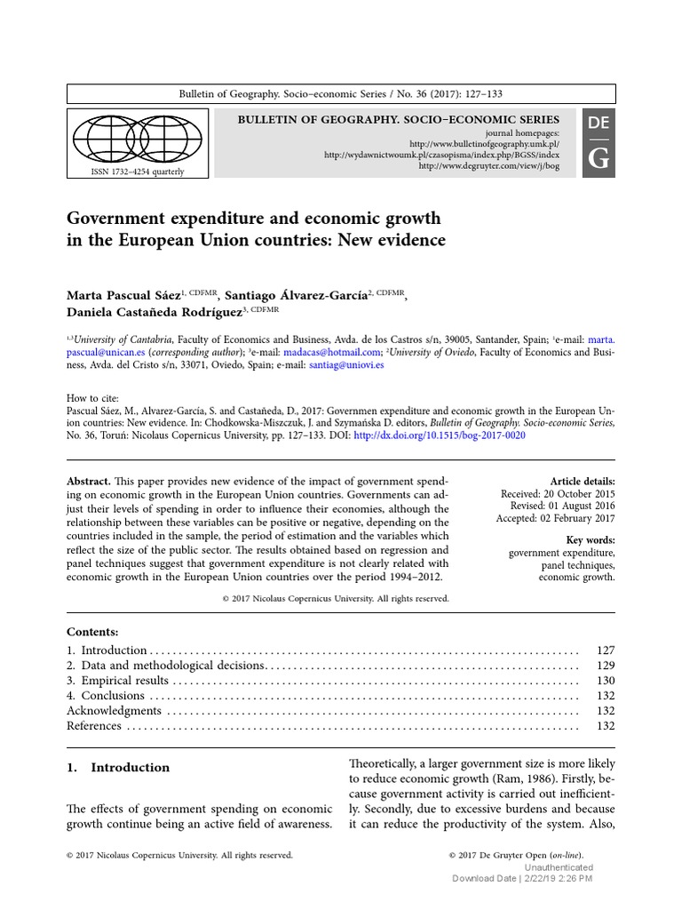 (Bulletin of Geography. Socio-Economic Series) Government Expenditure ...