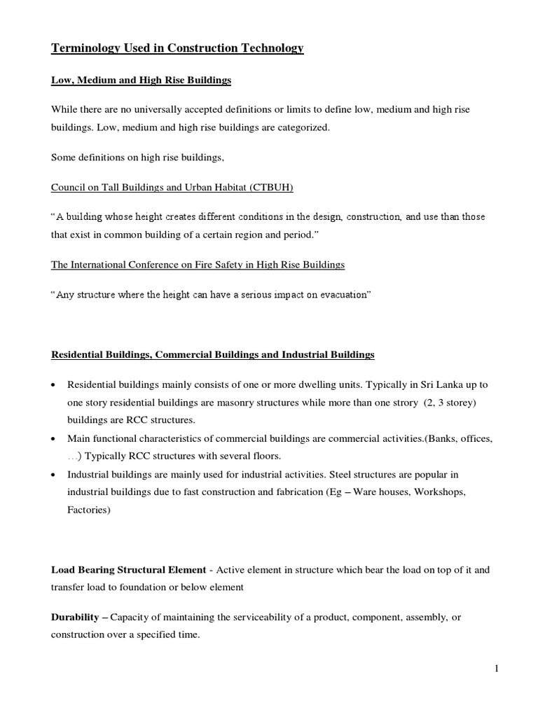 Terminology Used in Construction Technology | PDF | Building | Concrete