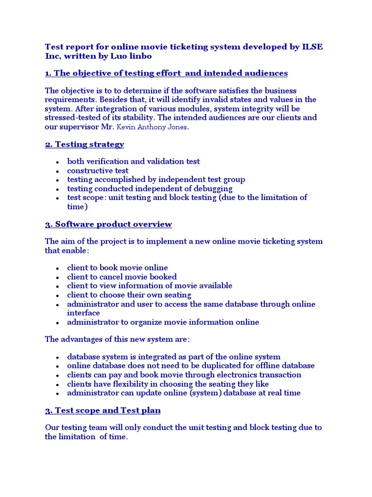Online Movie Ticketing System Test Report | PDF | Software Testing ...