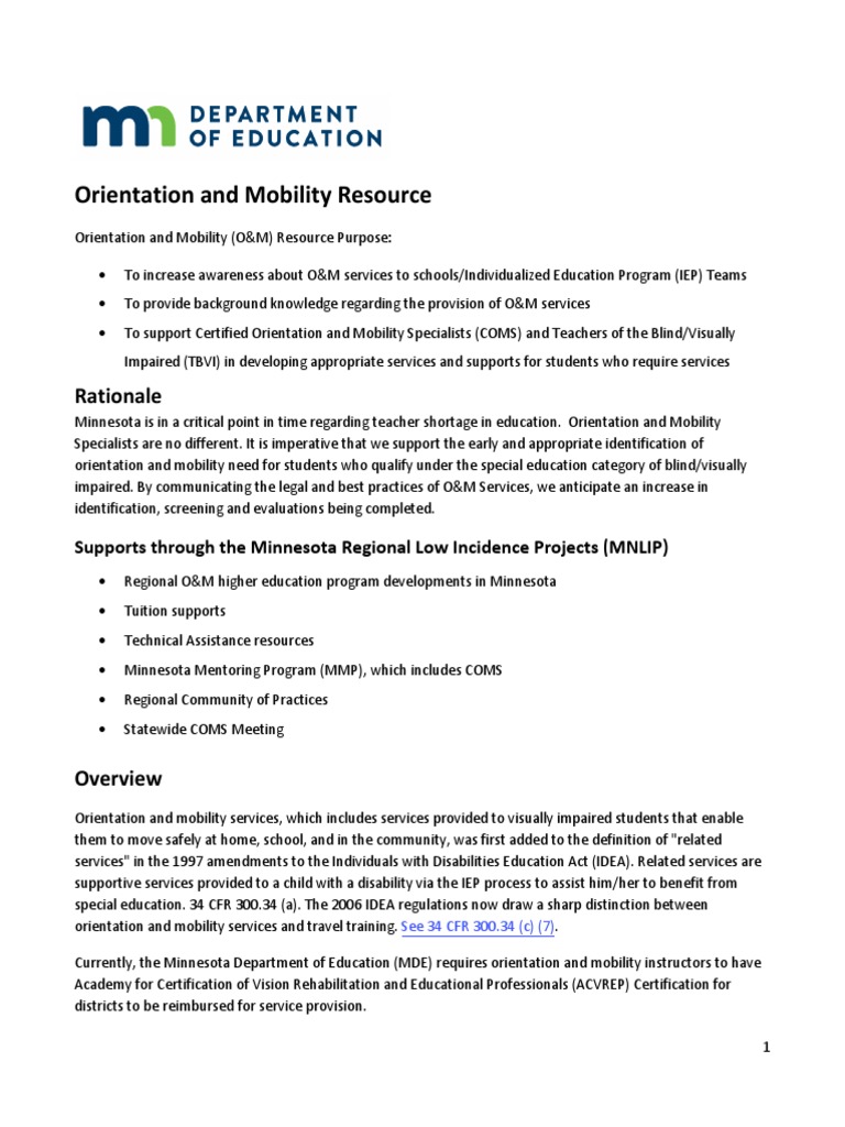 Orientation and Mobility Resource Final Draft 07 - 12 - 13 PDF | PDF ...