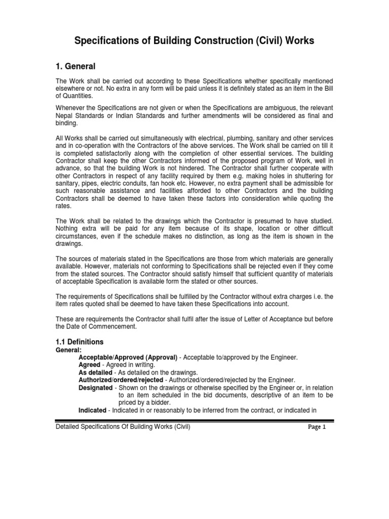 Building Works Detailed Specifications | PDF | Specification (Technical ...