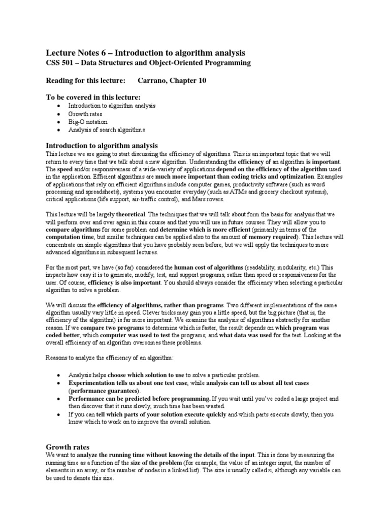Lecture 06 - Algorithm Analysis PDF | PDF | Time Complexity | Logarithm Lecture 06 - Algorithm Analysis PDF | PDF | Time Complexity | Logarithm