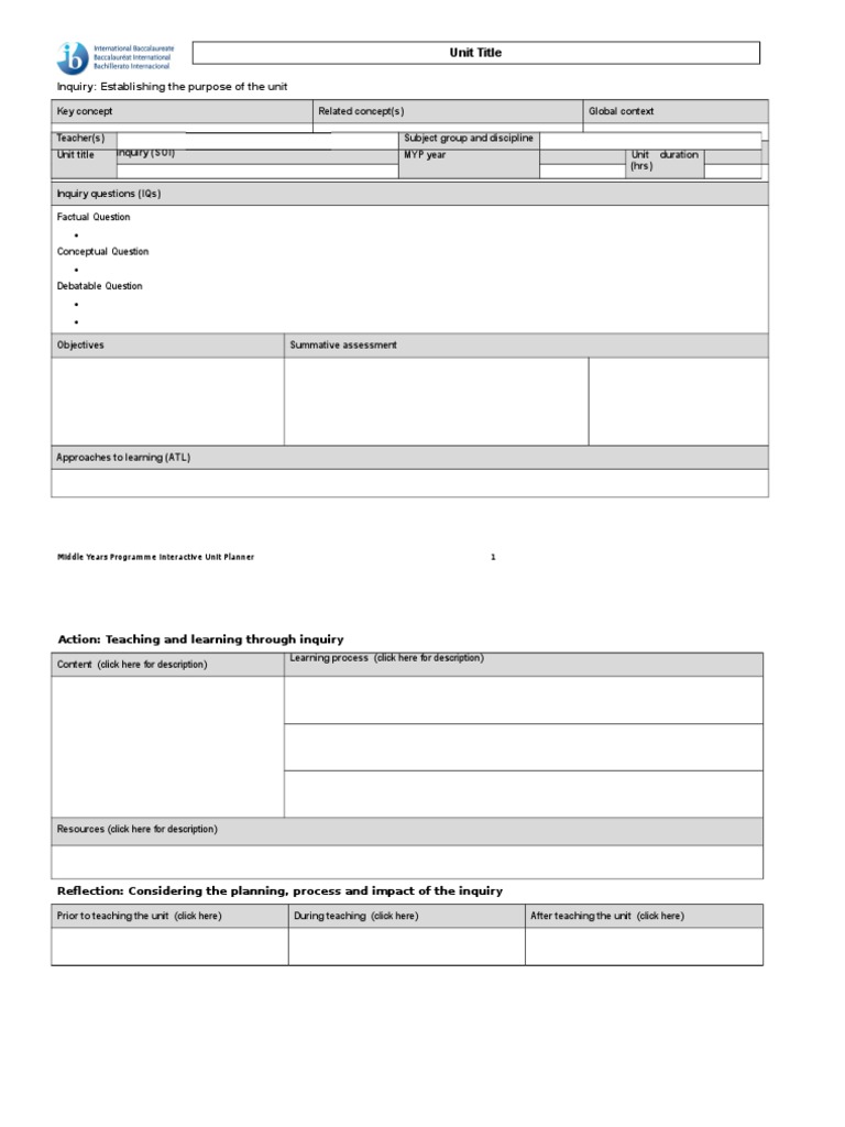 MYP Unit Planning Guide | PDF | Inquiry | Applied Psychology