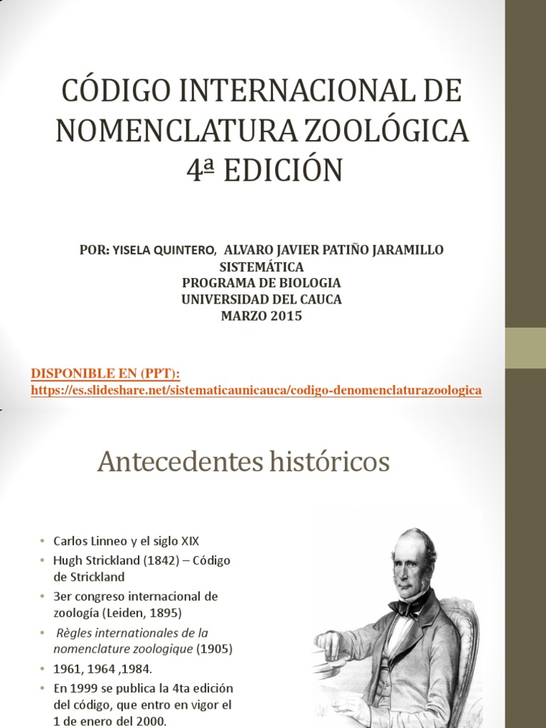 1a CLASE Codigo de Nomenclatura Zoologica | PDF | Taxonomía (biología) | Sustantivo