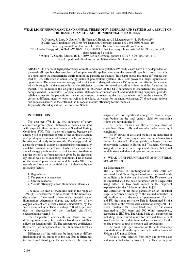 Weak Light Performance and Annual Yields of PV Modules and Systems As A ...