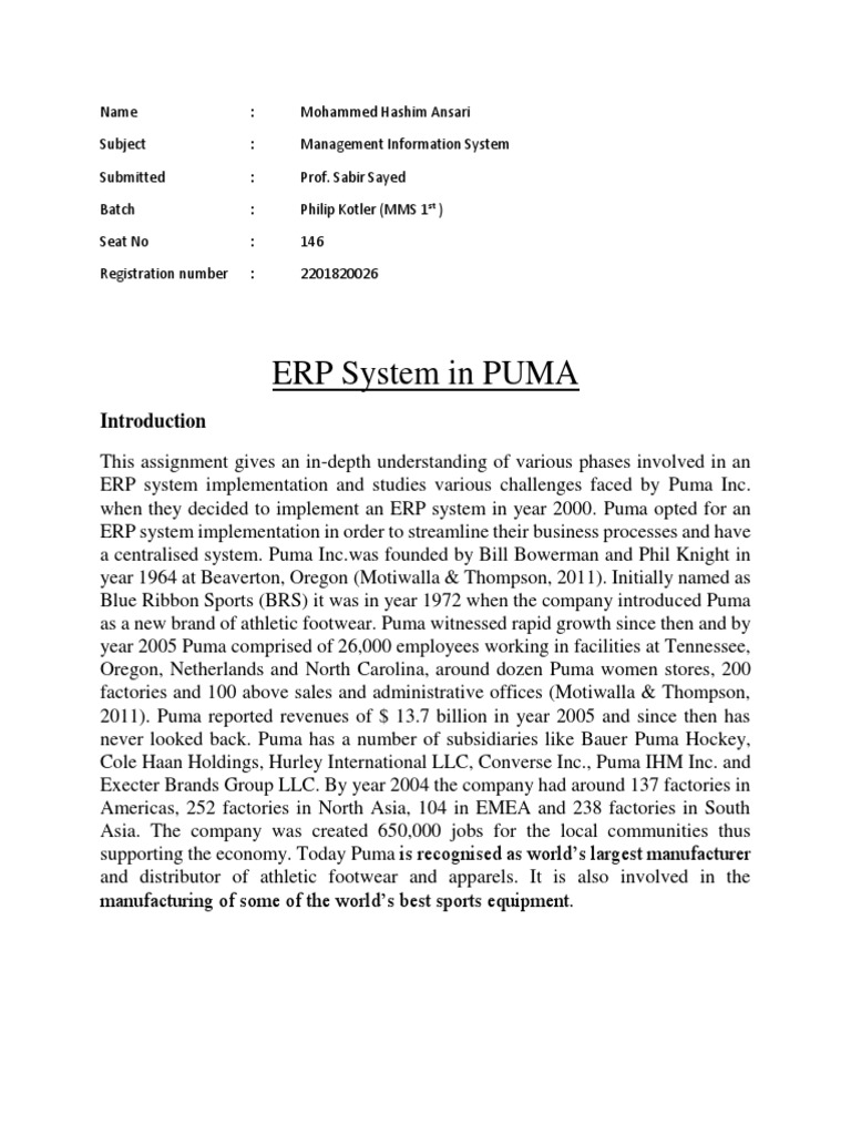 An Analysis of Puma's Implementation of an ERP System to Streamline ...