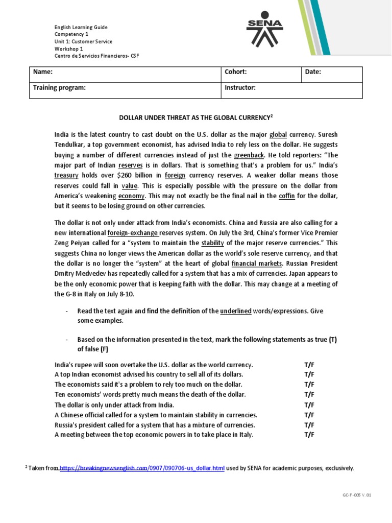 Comp 1 Unit 2 Workshop 1 - Maths | PDF | Reserve Currency | United ...