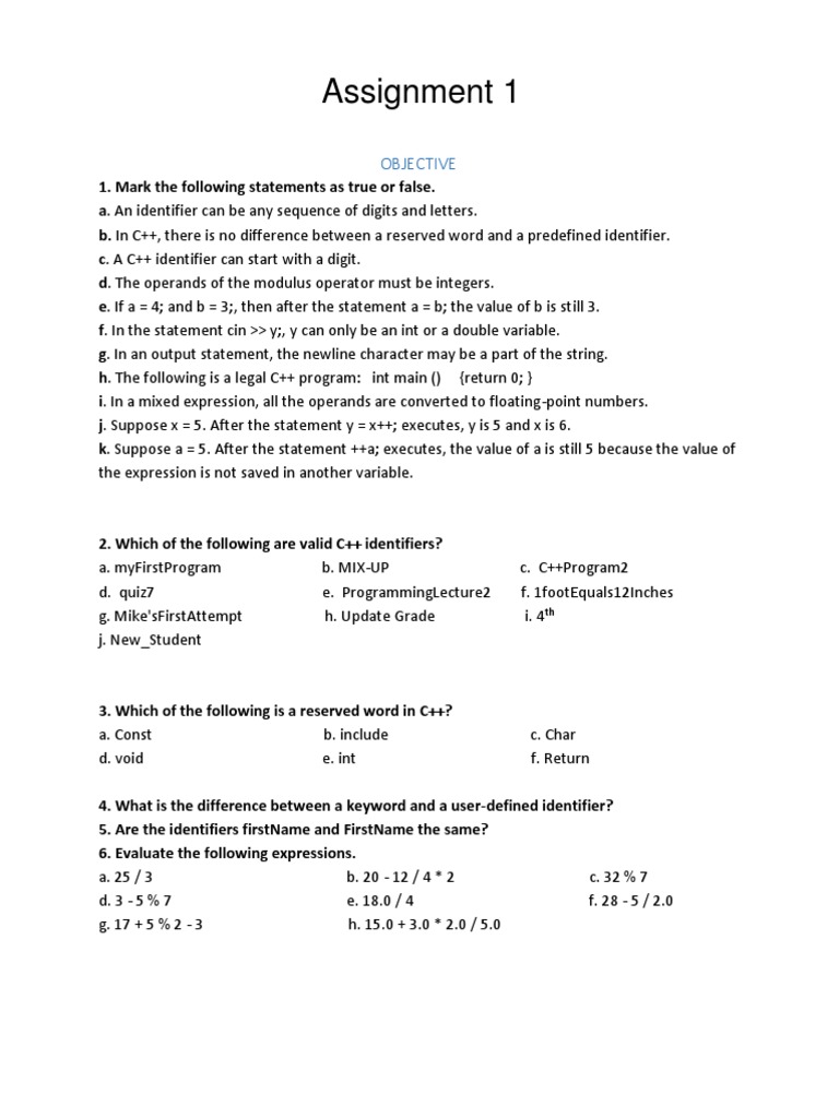 Assignment Programming Fundamenta Pdf Integer Computer Science Reserved Word