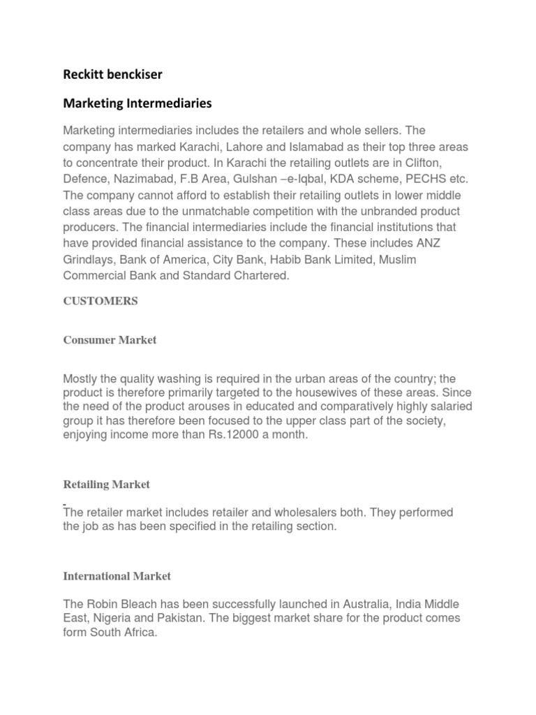 Reckitt Benckiser Marketing Intermediaries: Customers | PDF