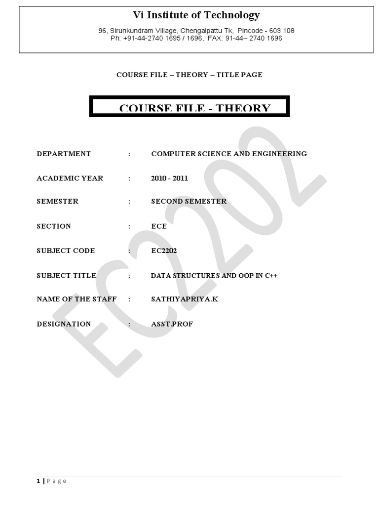 Course File - Theory - Title Page | PDF | Queue (Abstract Data Type ...