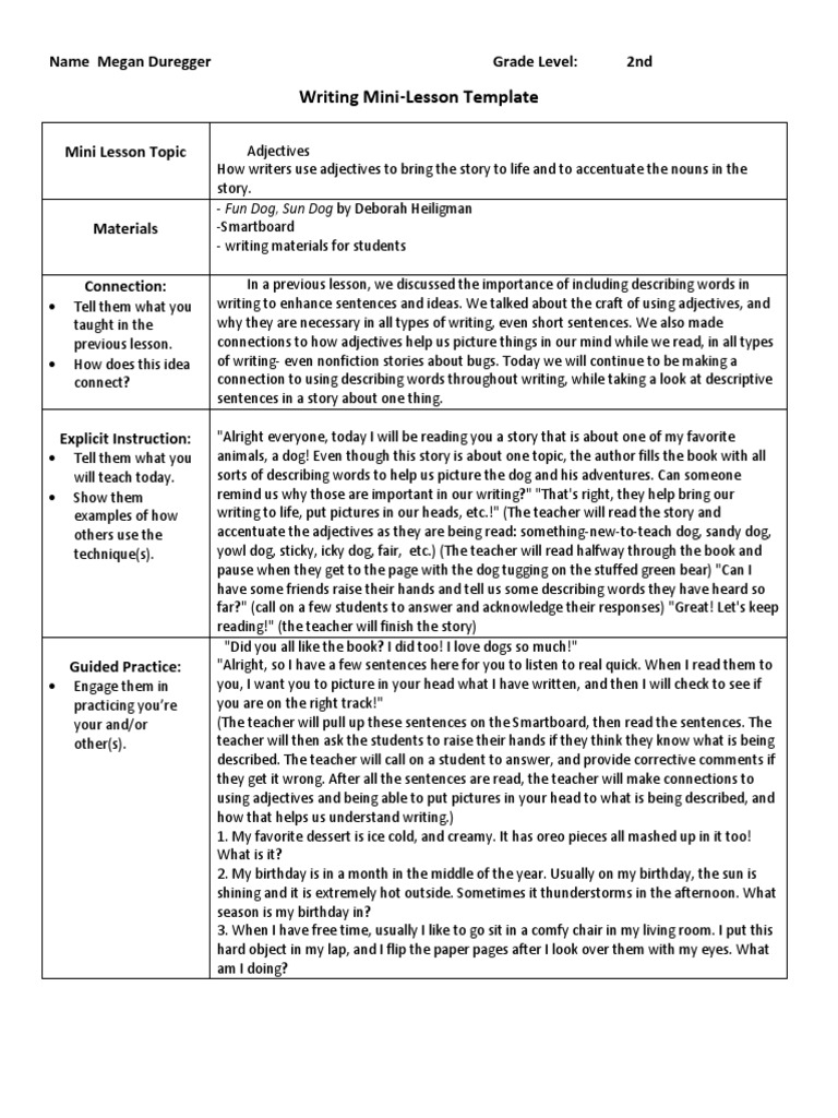 Mini Lesson 1 Template-1 1 - 1 | PDF | Adjective | Teachers