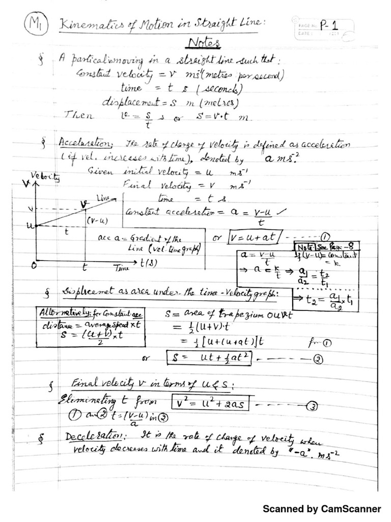 M1 - Kinematics of Motion in Straight Line - Notes | PDF | Nature ...