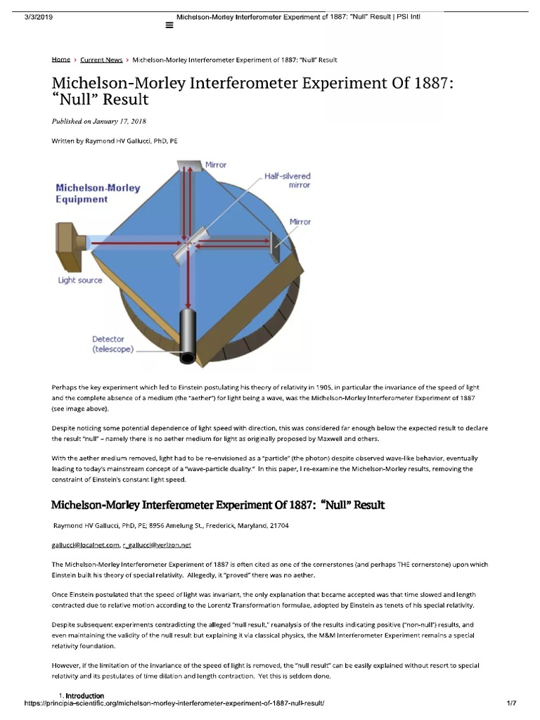 Michelson-Morley Interferometer Experiment of 1887 - Null - Result ...