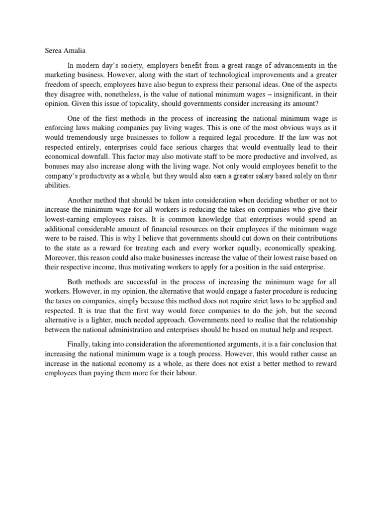 Minimum Wages CAE Essay | PDF | Minimum Wage | Living Wage
