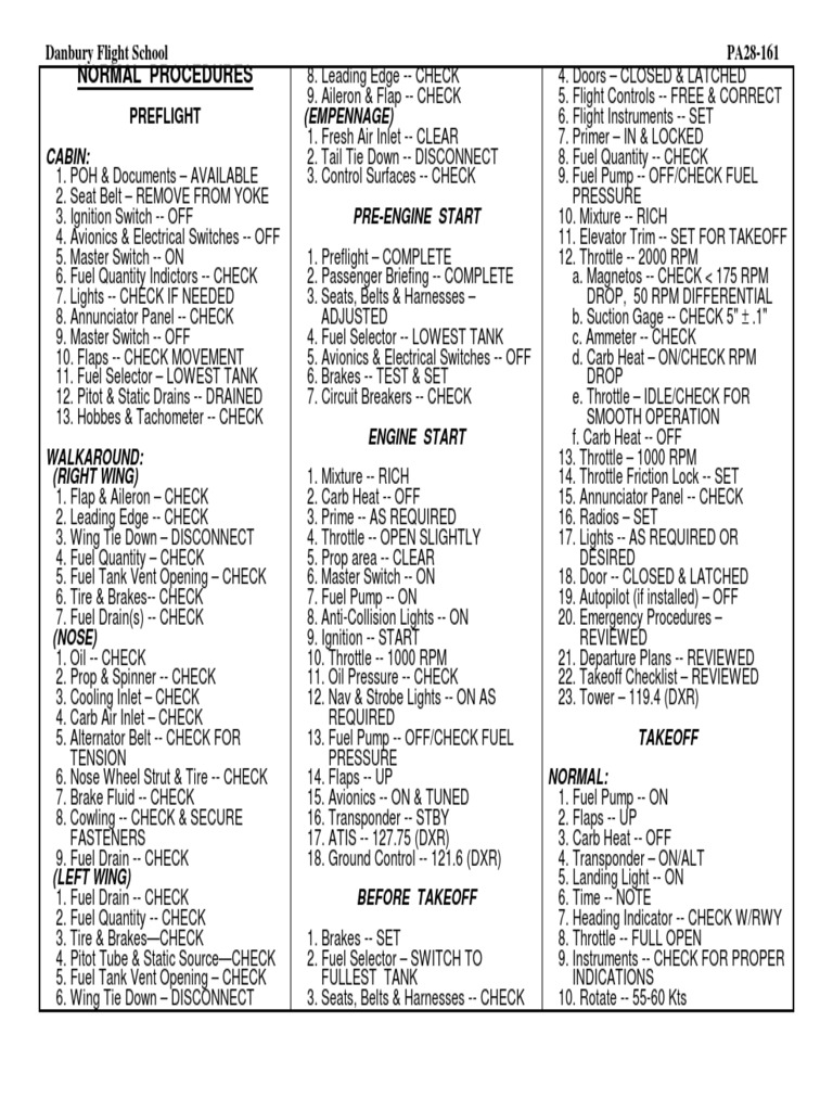 Warrior Checklist | PDF | Transponder (Aeronautics) | Carburetor