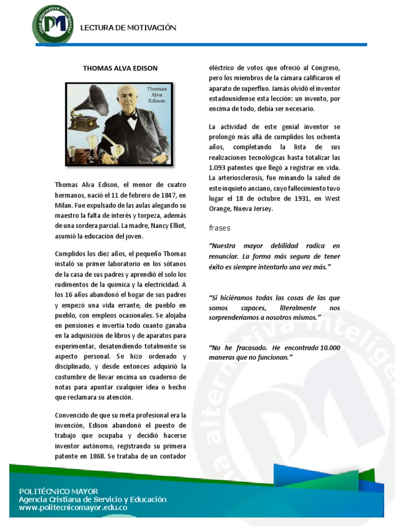 Biografia de Thomas Elva Edison | PDF | Thomas Edison