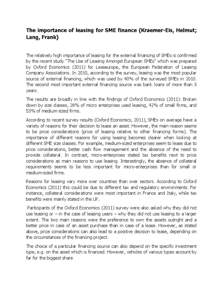 Importance of Leasing for SME Finance | PDF | Small And Medium Sized ...