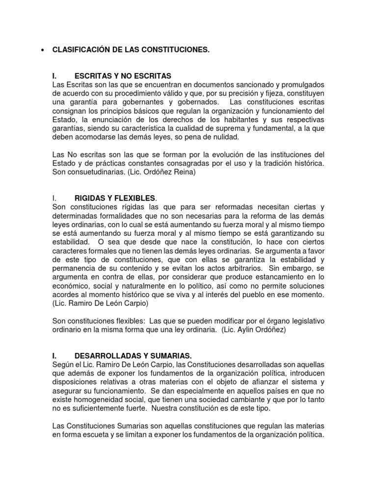 Clasificación De Las Constituciones Y Clasificacion De Las