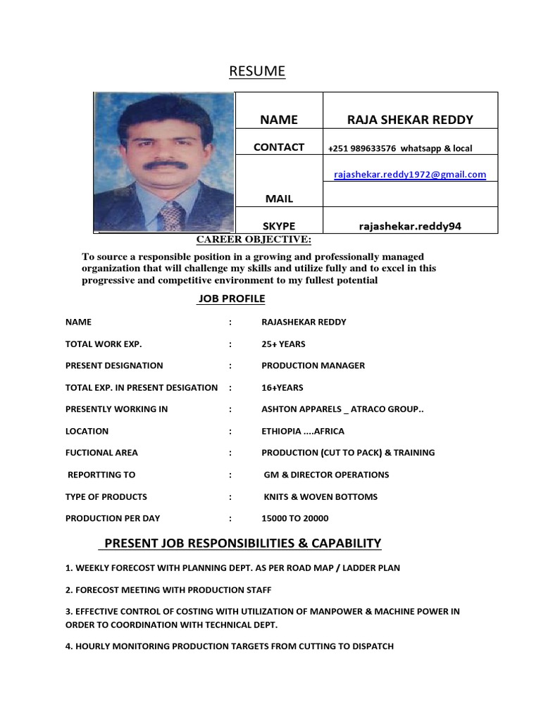 Resume: Name Raja Shekar Reddy | PDF | Knitting | Clothing