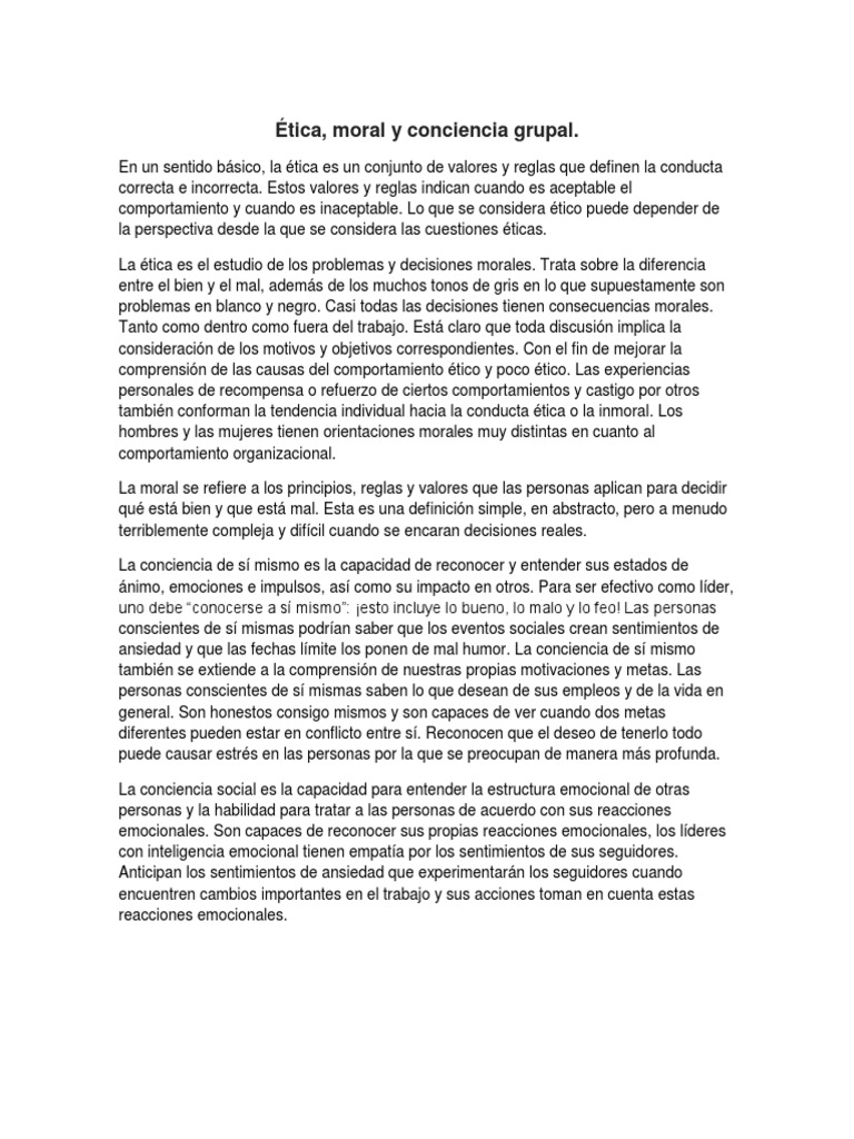 Ética, Moral y Conciencia Grupal | PDF | Moralidad | Metafísica