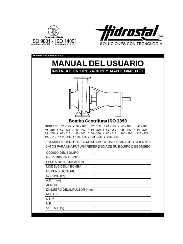 Manual Bombas Centrífugas ISO 2858 | PDF | Bomba | Hormigón