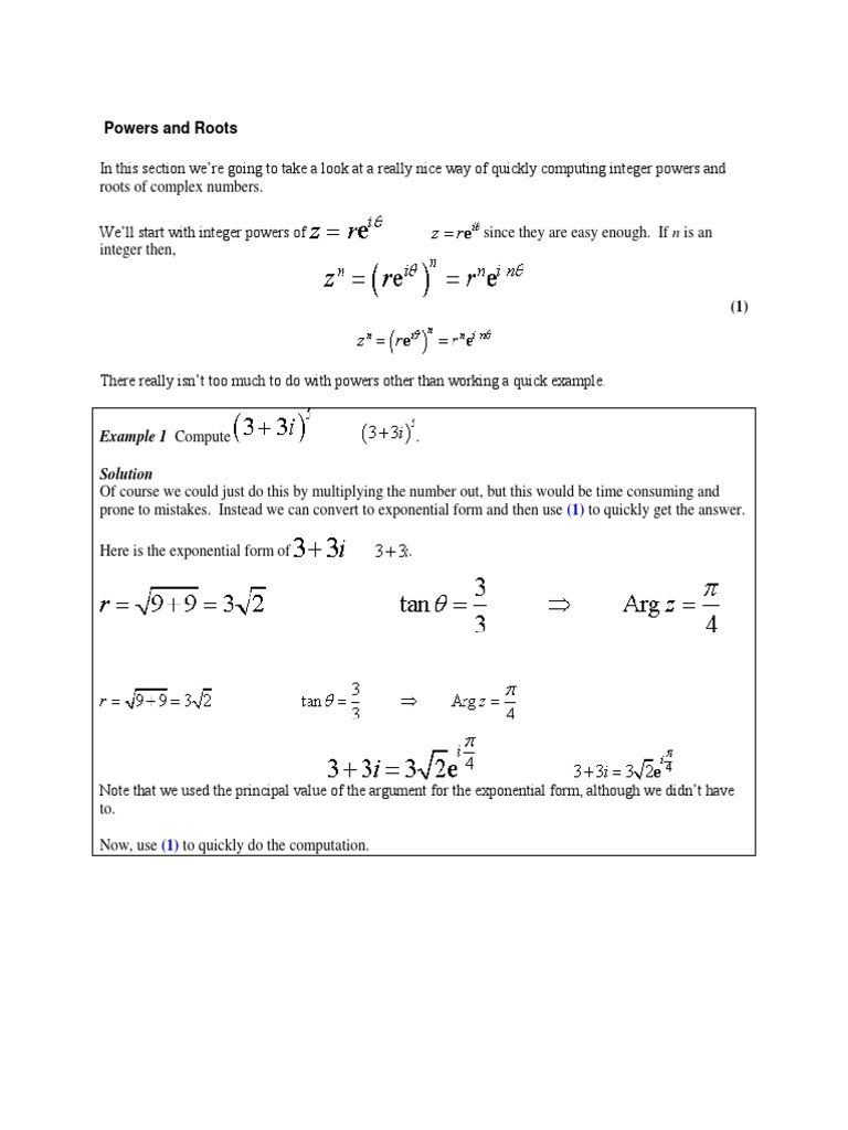 Powers and Roots: Example 1 Compute Solution | PDF | Complex Number ...