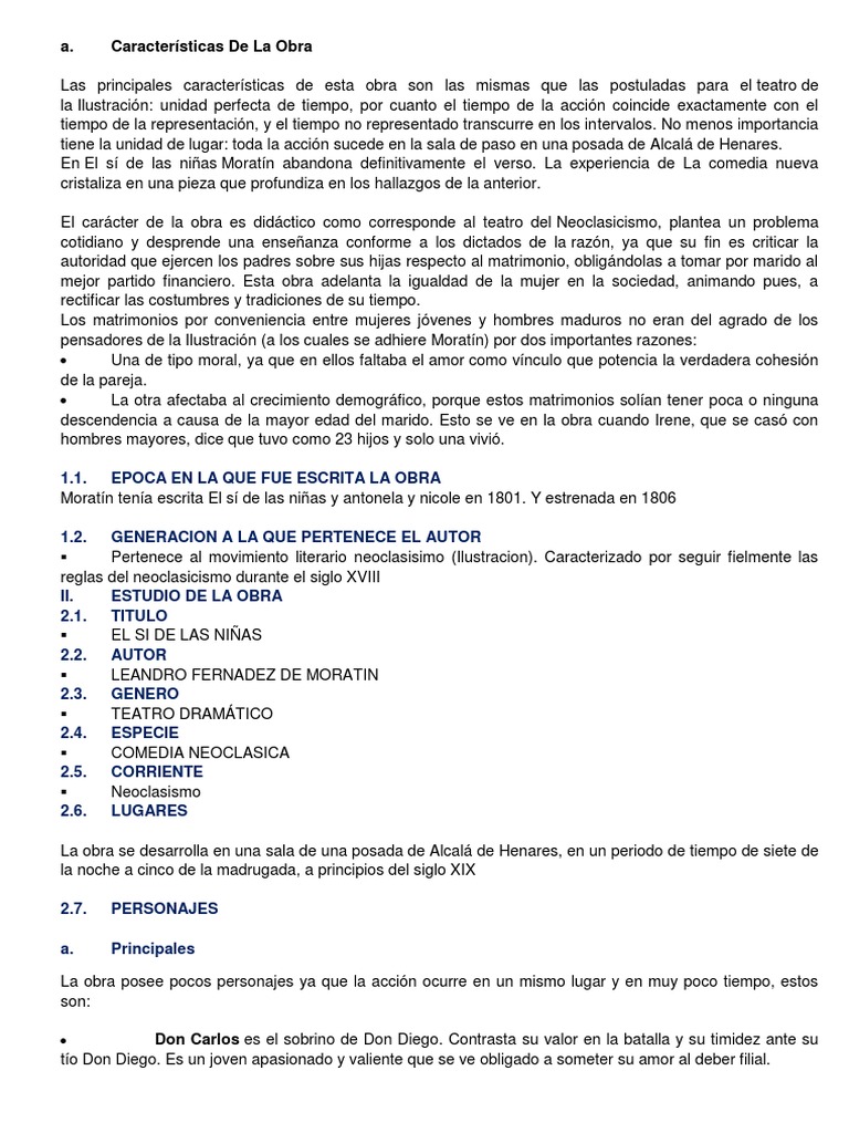El Si de Las Niñas Analisis Capitulo Ubicacion y Tiempo | PDF
