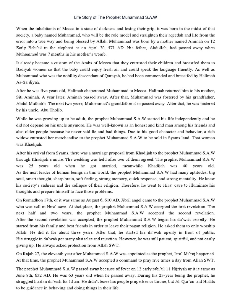 Life Story of The Prophet Muhammad S.A.W | PDF | Muhammad | Abrahamic ...