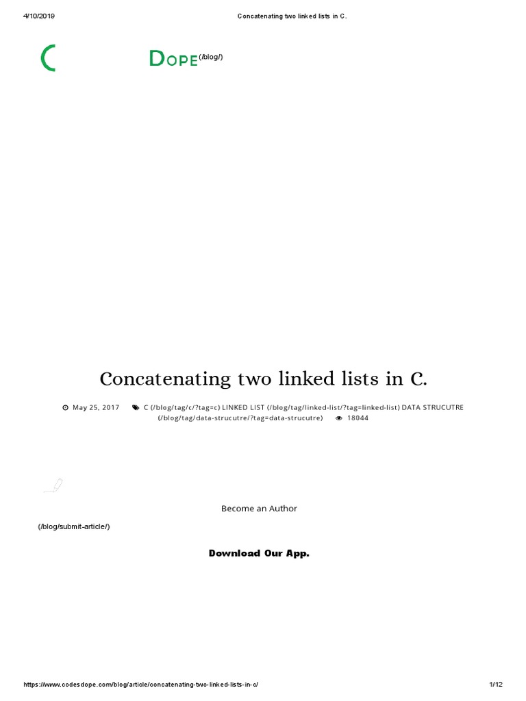 Concatenating Two Linked Lists In C Pdf Software Engineering Algorithms And Data Structures