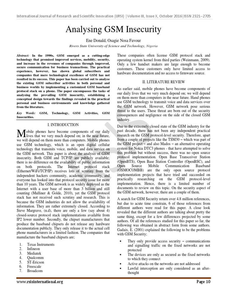 GSM Insecurity Analysis: Understanding Security Issues and Limitations ...