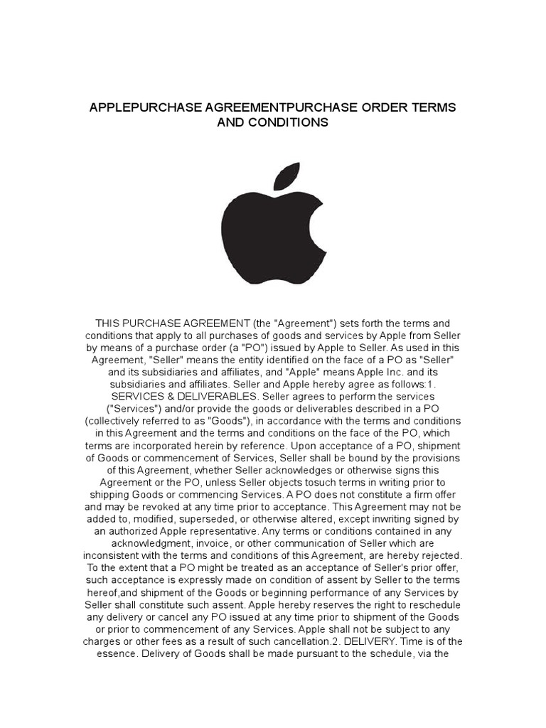 Apple Purchase Agreement Terms | PDF | Cargo | Receipt