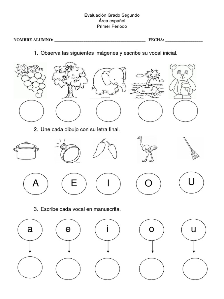 Evaluacion Grado Primero Español | PDF