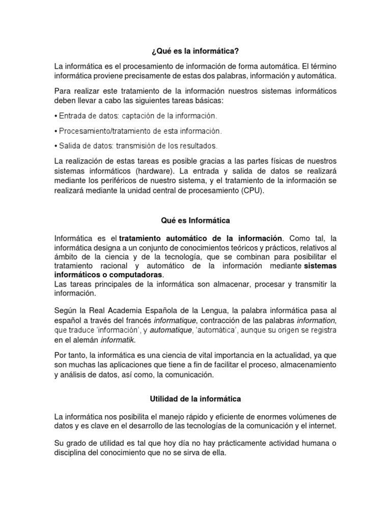 Qué Es La Informática | PDF | Hardware de la computadora | Microprocesador