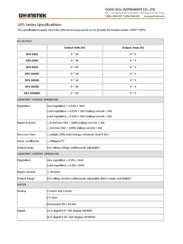 GPS-3030DD Specifications Overview | PDF