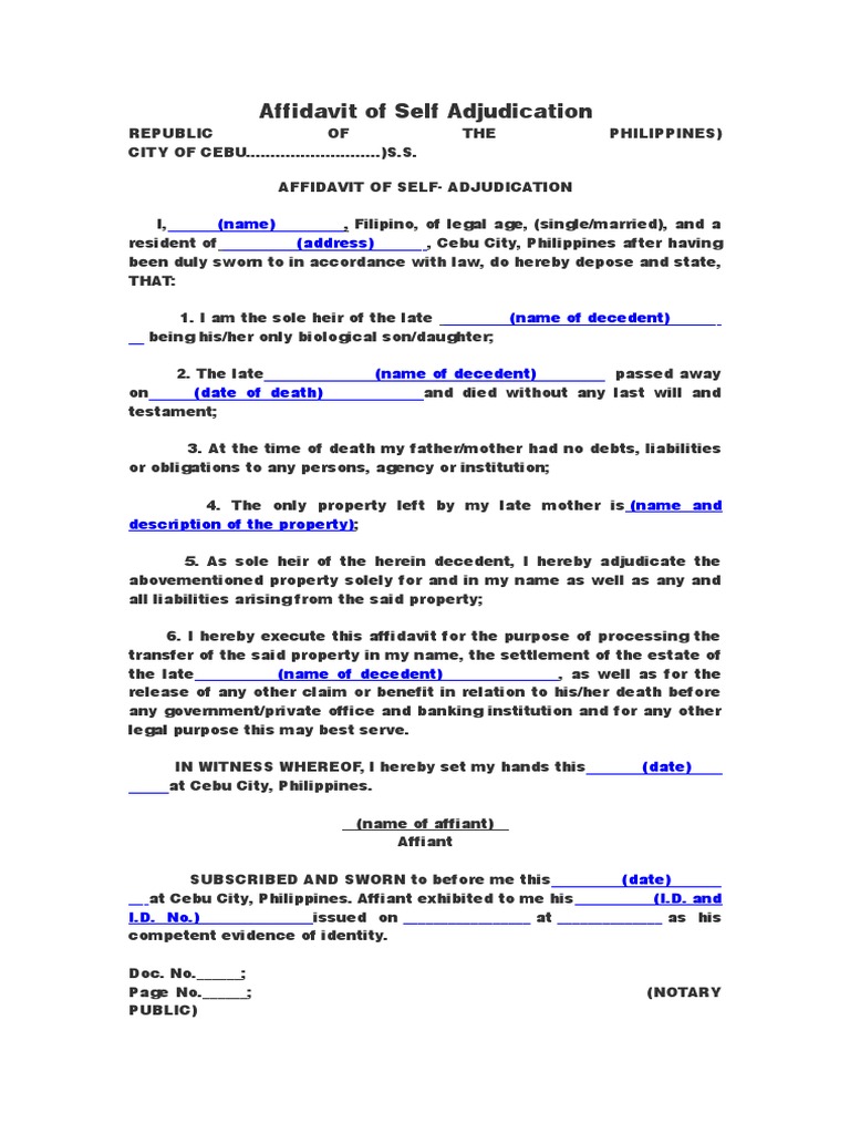 Affidavit of Self Adjudication: (Name) (Address) | PDF | Politics