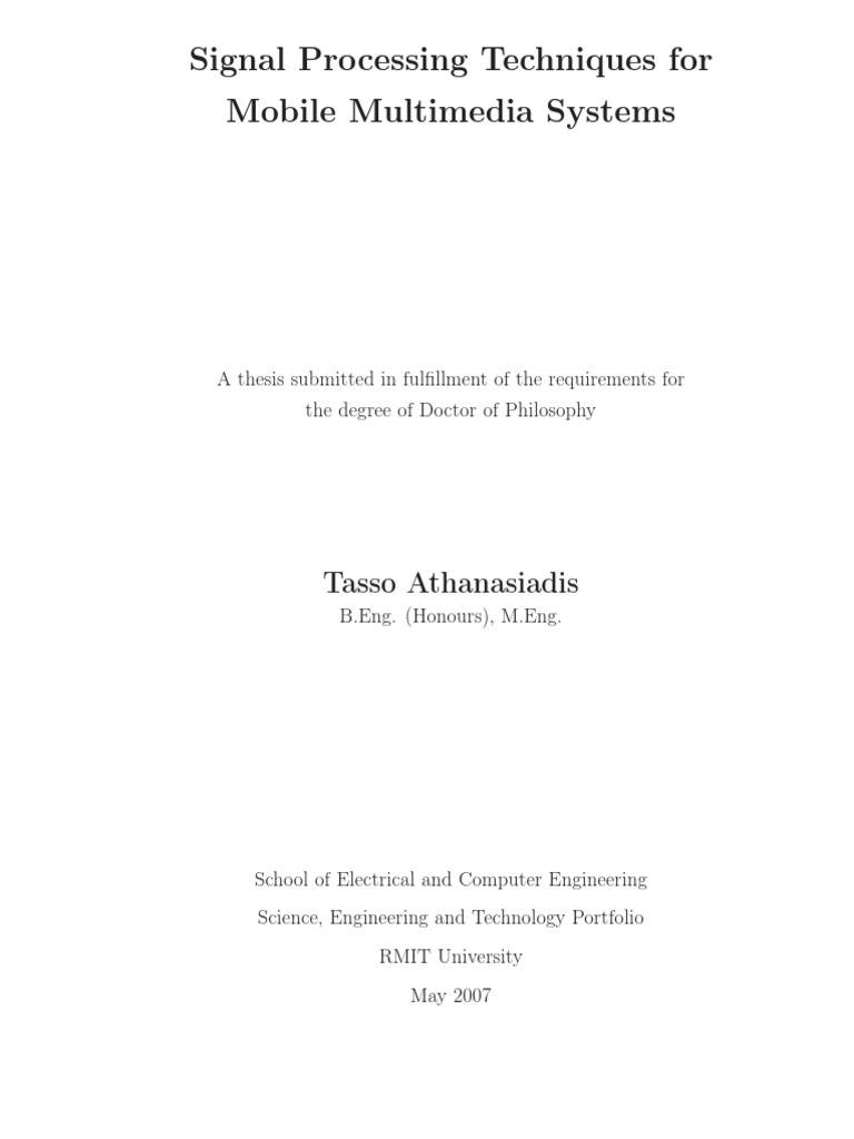 Signal Processing Techniques For Mobile Multimedia Systems: Tasso Athanasiadis | PDF ...