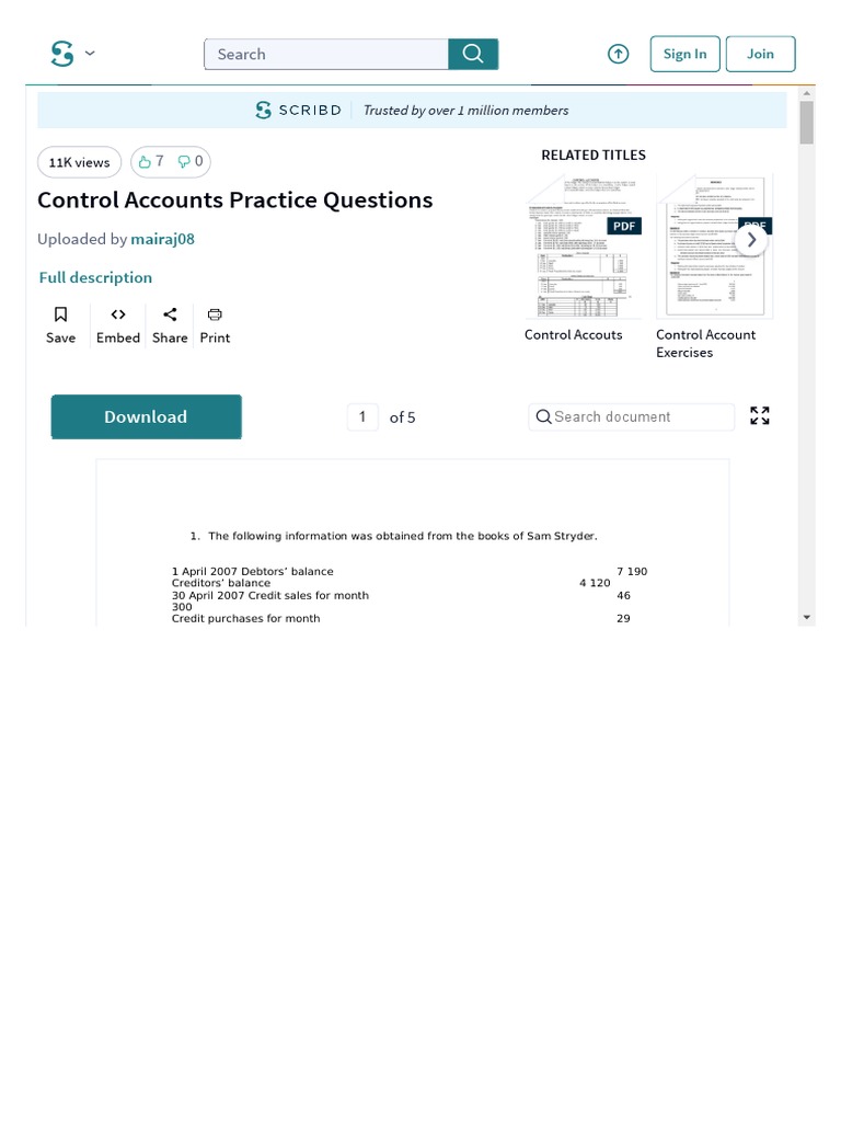 Control Accounts Practice Questions: Download | PDF