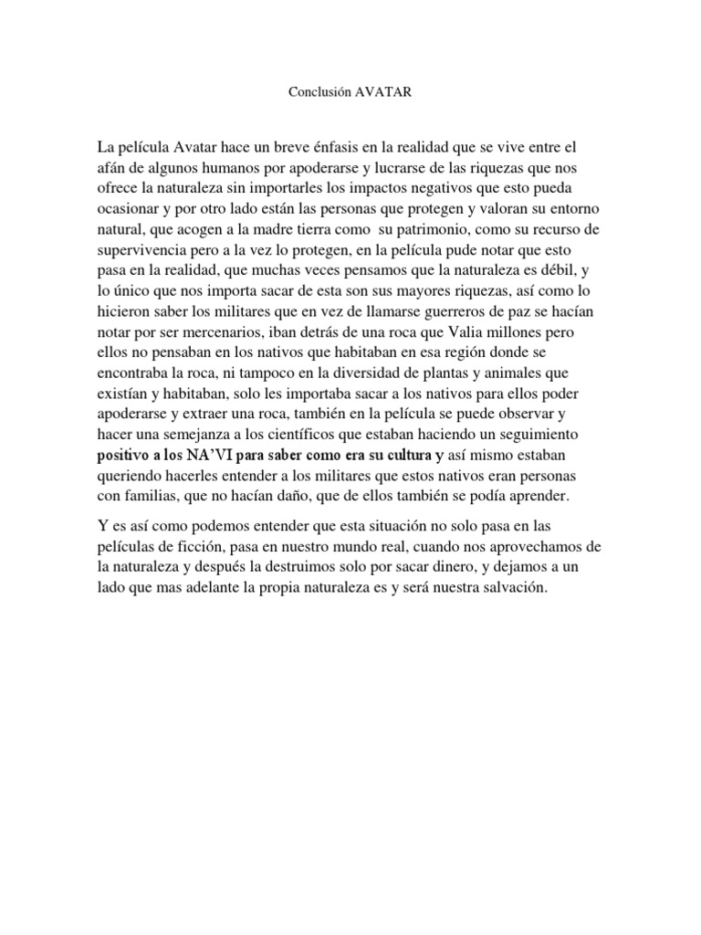 Conclusión AVATAR | PDF | Libros para adolescentes