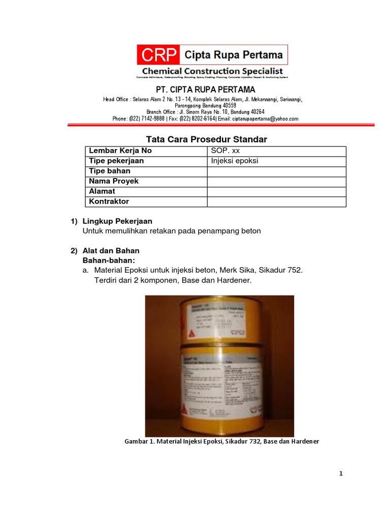 SOP Pekerjaan Injeksi Beton | PDF