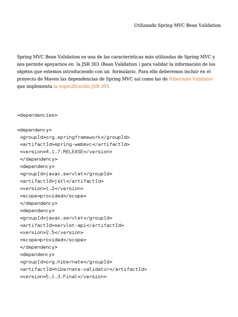 Validación de formularios con Spring MVC y Bean Validation | PDF | Desarrollo de software | Software