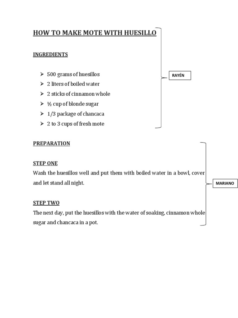 How To Make Mote With Huesillo | PDF