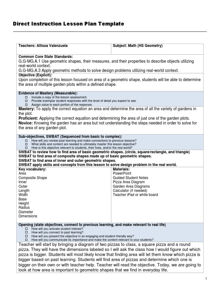 Allissa Valenzuela Lesson Plan | PDF | Area | Shape
